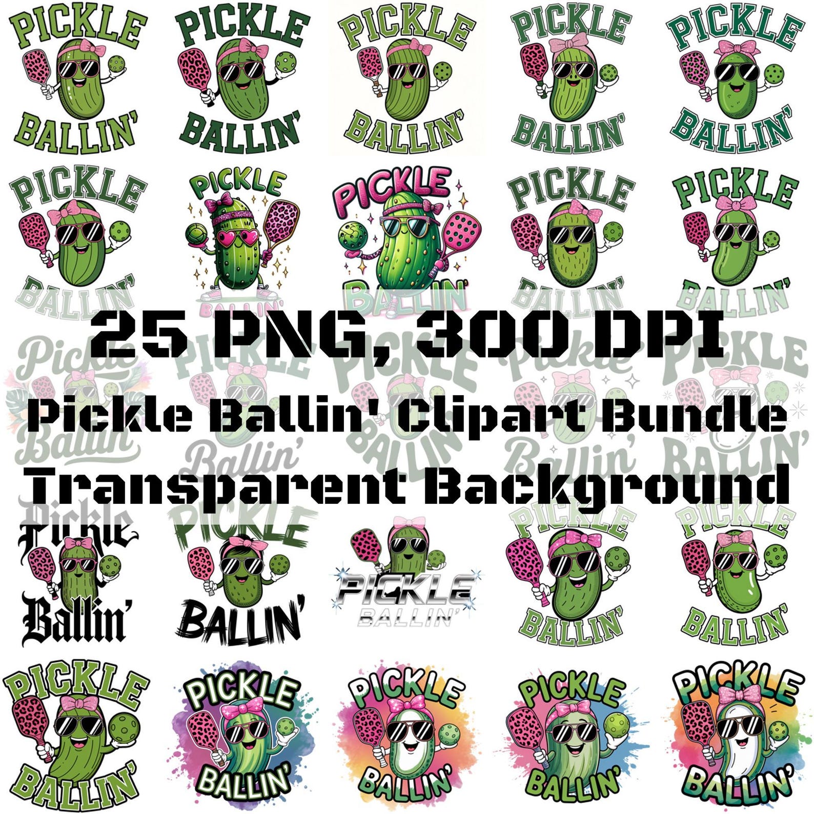 25 Playful Pickle Ballin' Clipart Bundle, Fun Cartoon Pickle Characters ...
