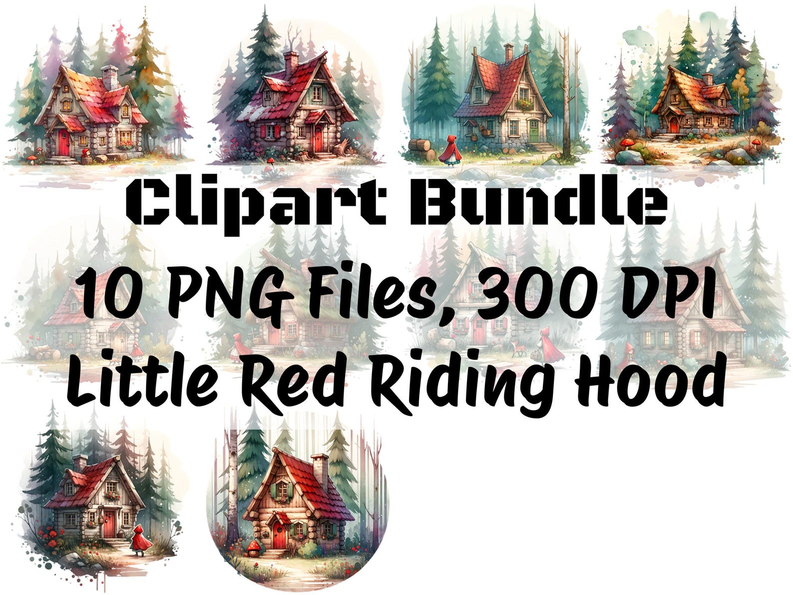 Little Red Riding Hood Watercolor Clipart: Woodland Animals PNG ...