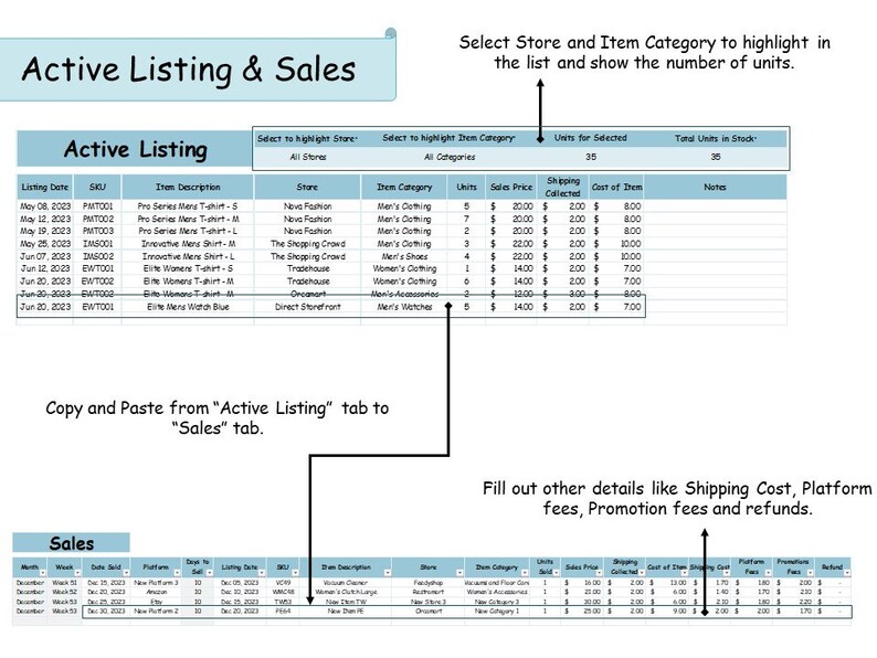 Online Sales Reseller Spreadsheet Track Sales, Revenue, Profit and ...