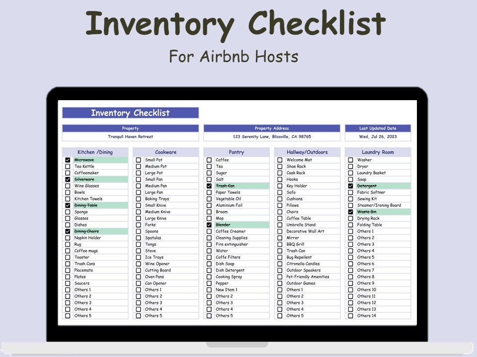 Checklist Inventory Bundle | Rental Property Furniture List | Short ...