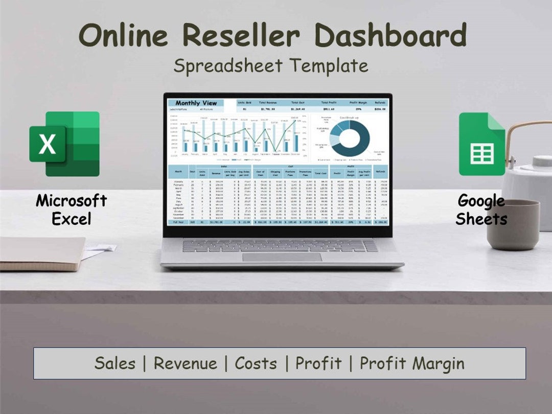 Online Sales Reseller Spreadsheet Track Sales, Revenue, Profit and ...