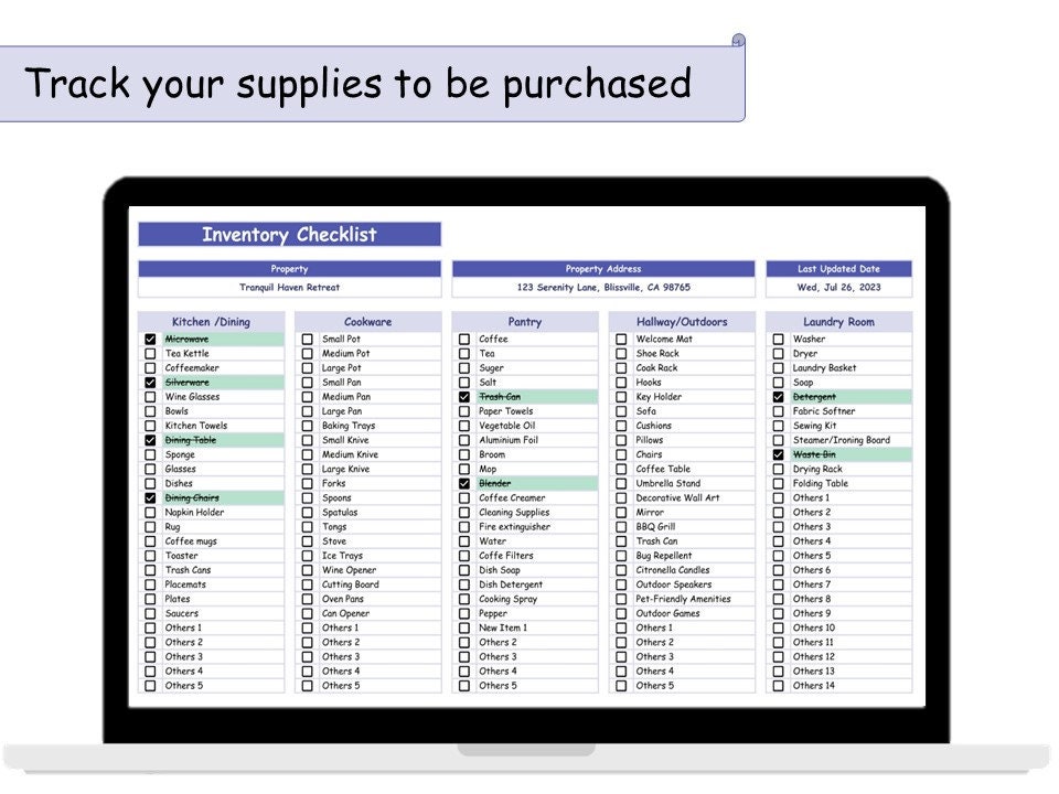 Checklist Inventory Bundle | Rental Property Furniture List | Short ...