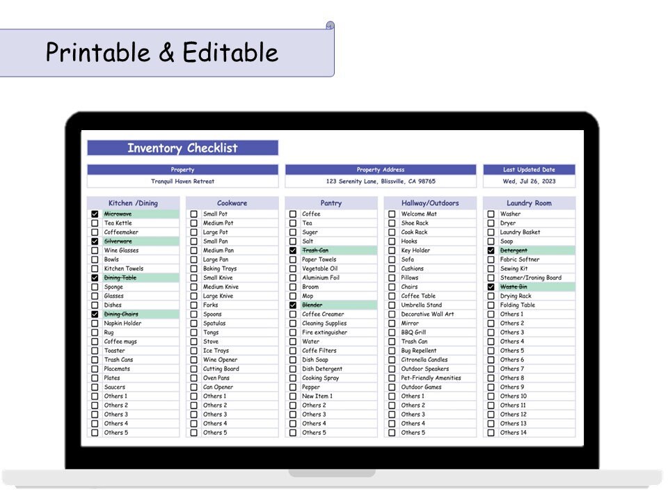 Checklist Inventory Bundle | Rental Property Furniture List | Short ...