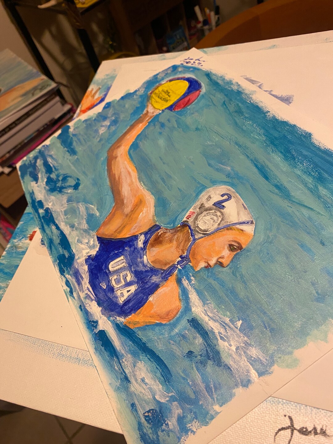 Original Painting Sport Artwork Water Polo, 12x9 Inch COA - Etsy