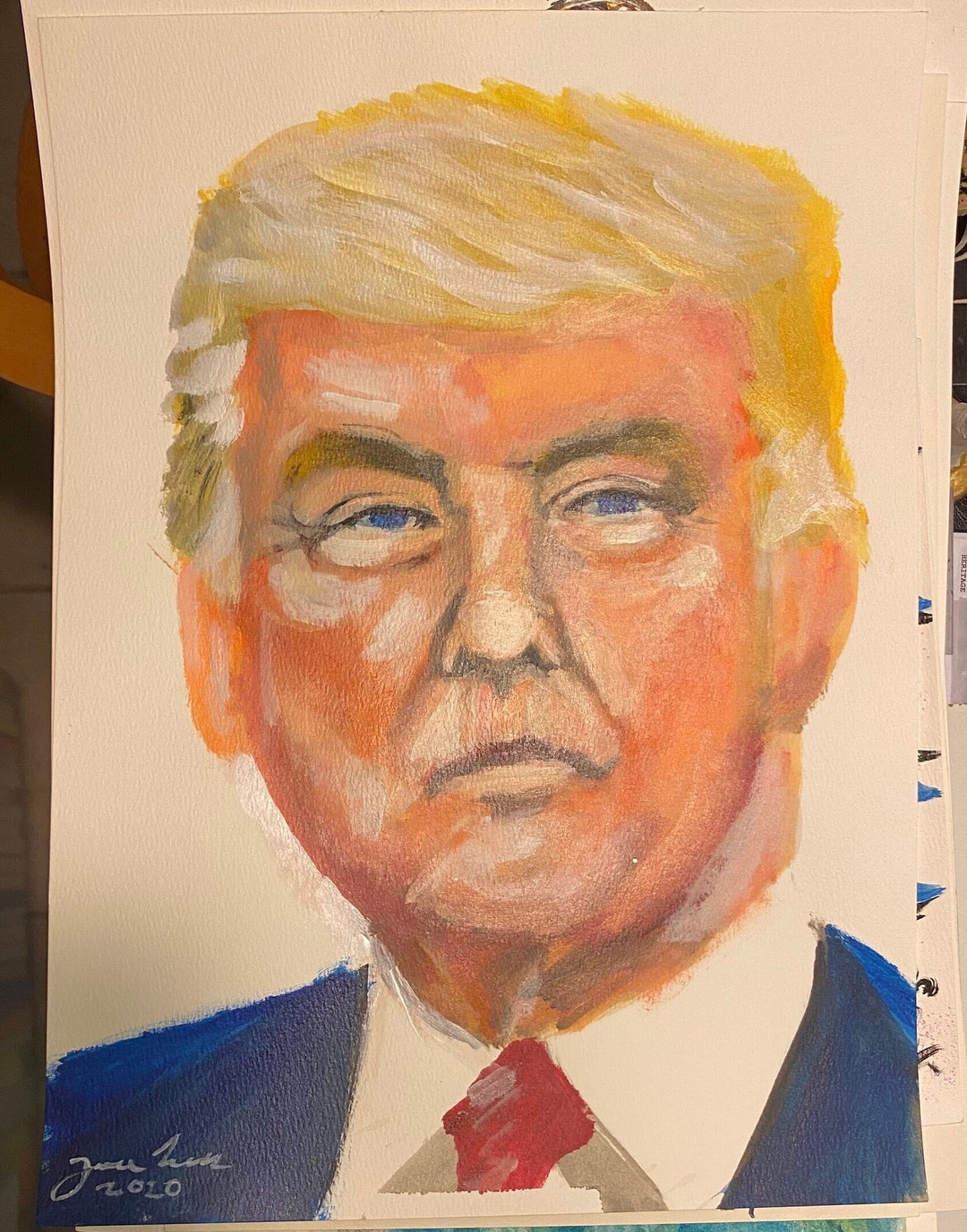 Acrylic Painting by Independent Artist, Canvas Donald Trump Paper ...