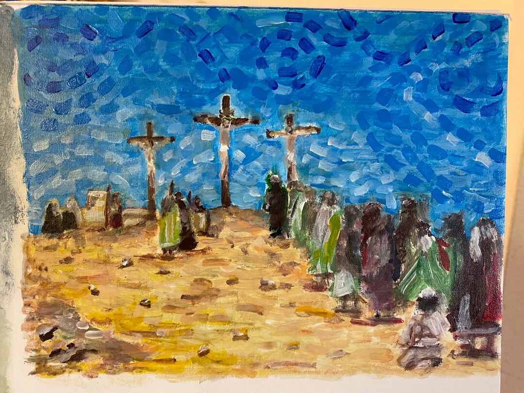 Acrylic Painting , Original Landscape Crucifixion Impressionist ...