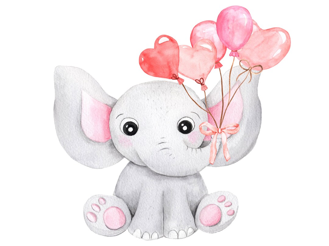 Cute Elephant Clipart, Watercolour Baby Girl Elephant Illustration ...