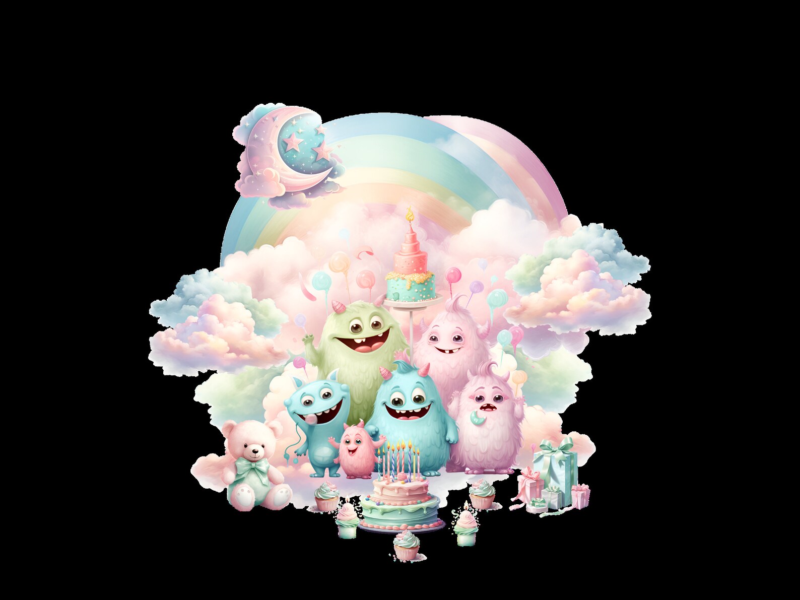 Cute Monsters Birthday Party Clipart PNG, High Quality Transparent ...