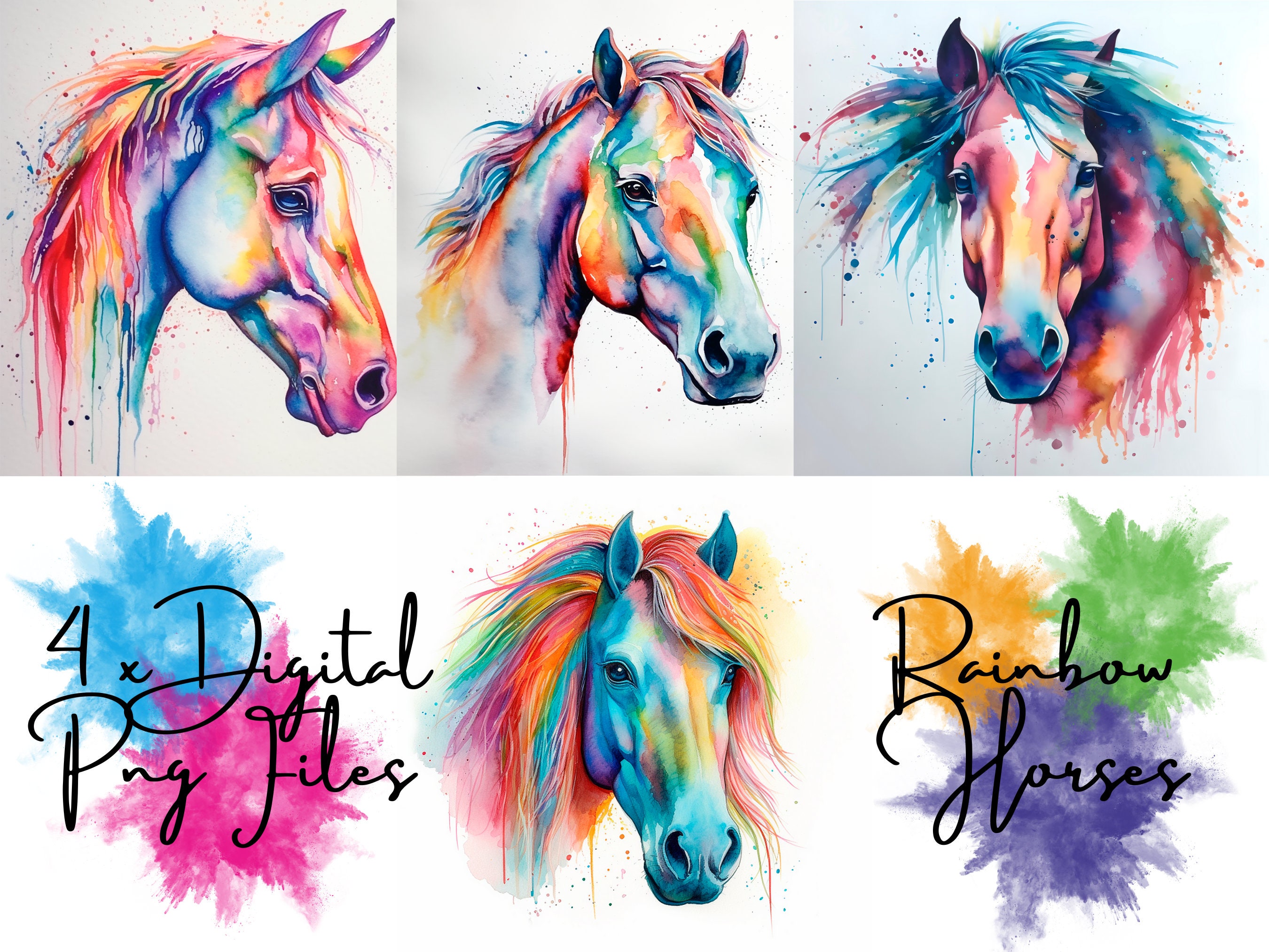 4 X Rainbow Horses PNG, Colourful, Rainbows, Horses, Digital Files - Etsy