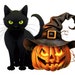 Black Cat Pumpkin Witches Hat Clipart, Halloween PNG (digital Download ...