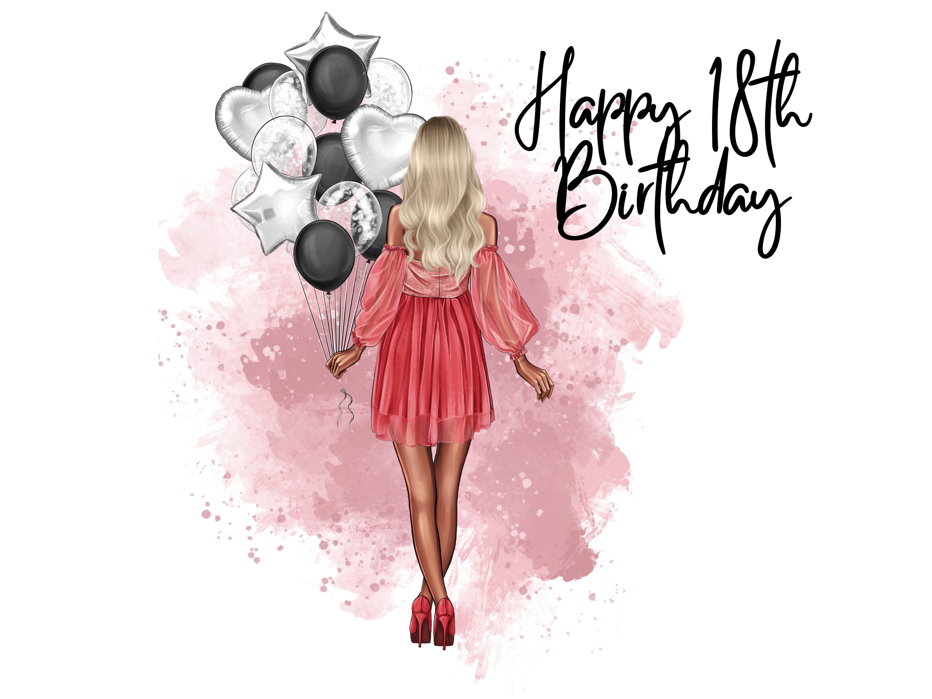 Happy 18th Birthday Blonde Hair Black Silver Balloons Clipart PNG ...