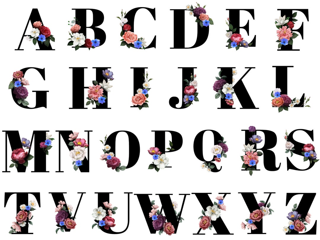 Floral Alphabet Letters A - Z PNG, Letter Clipart, Transparent, Sublimation Digital Files - Etsy