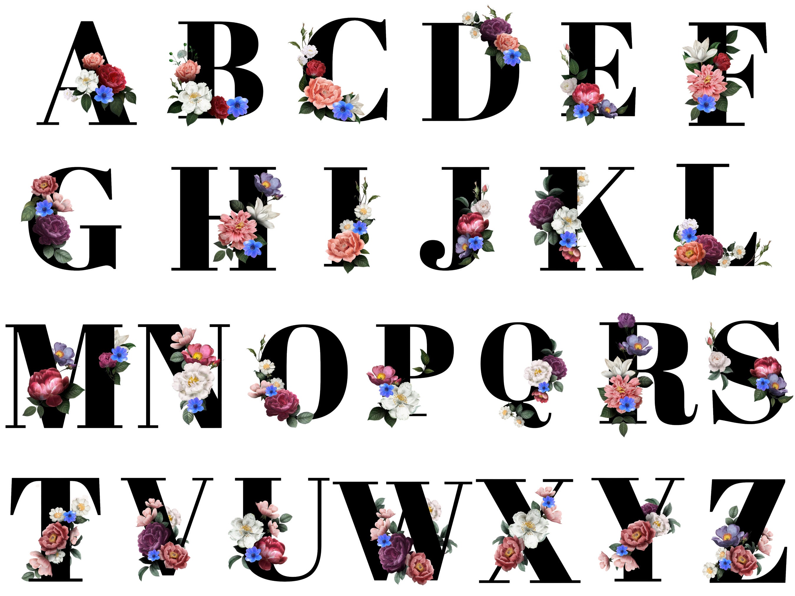 Floral Alphabet Letters A Z PNG, Letter Clipart, Transparent ...