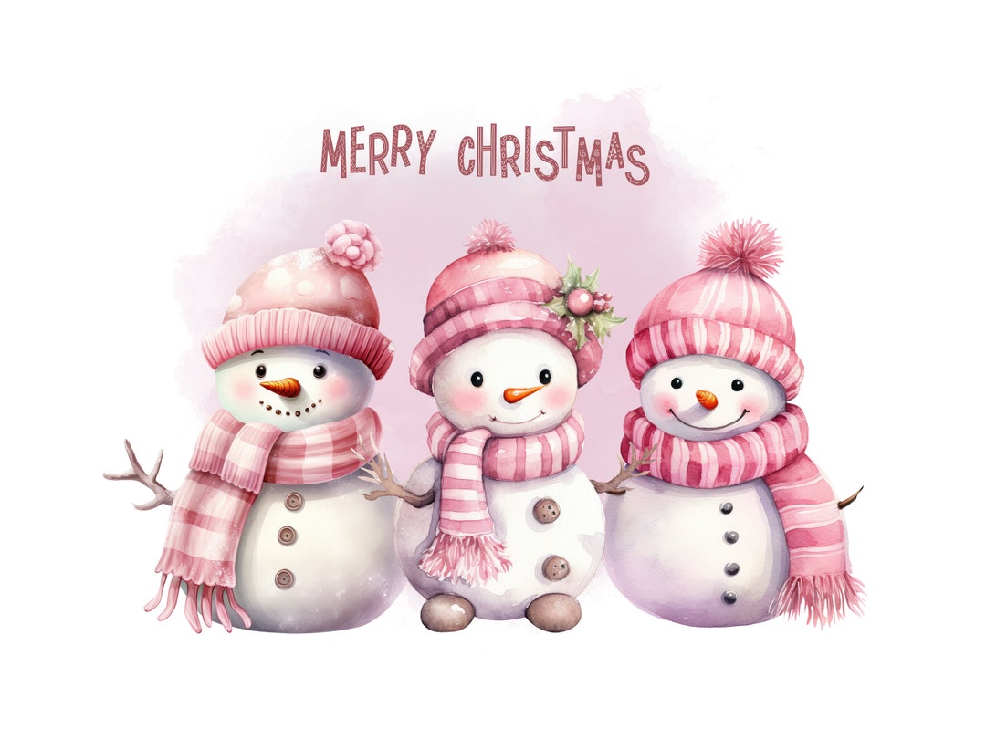 Merry Christmas Pink Snowmen Xmas Cards Design Christmas Snowman PNG ...