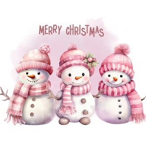 Merry Christmas Pink Snowmen Xmas Cards Design Christmas Snowman PNG ...