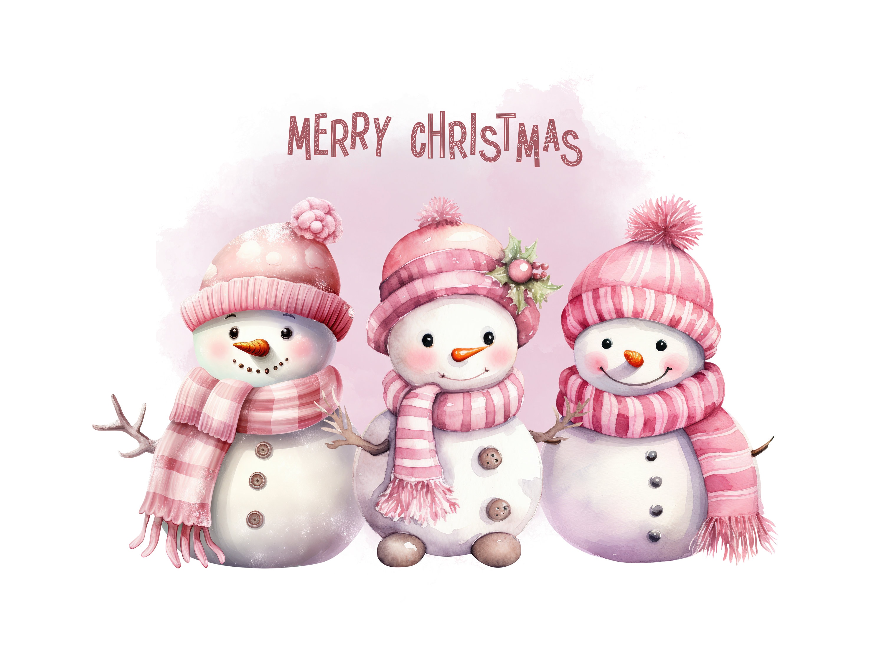Merry Christmas Pink Snowmen Xmas Cards Design Christmas Snowman PNG ...
