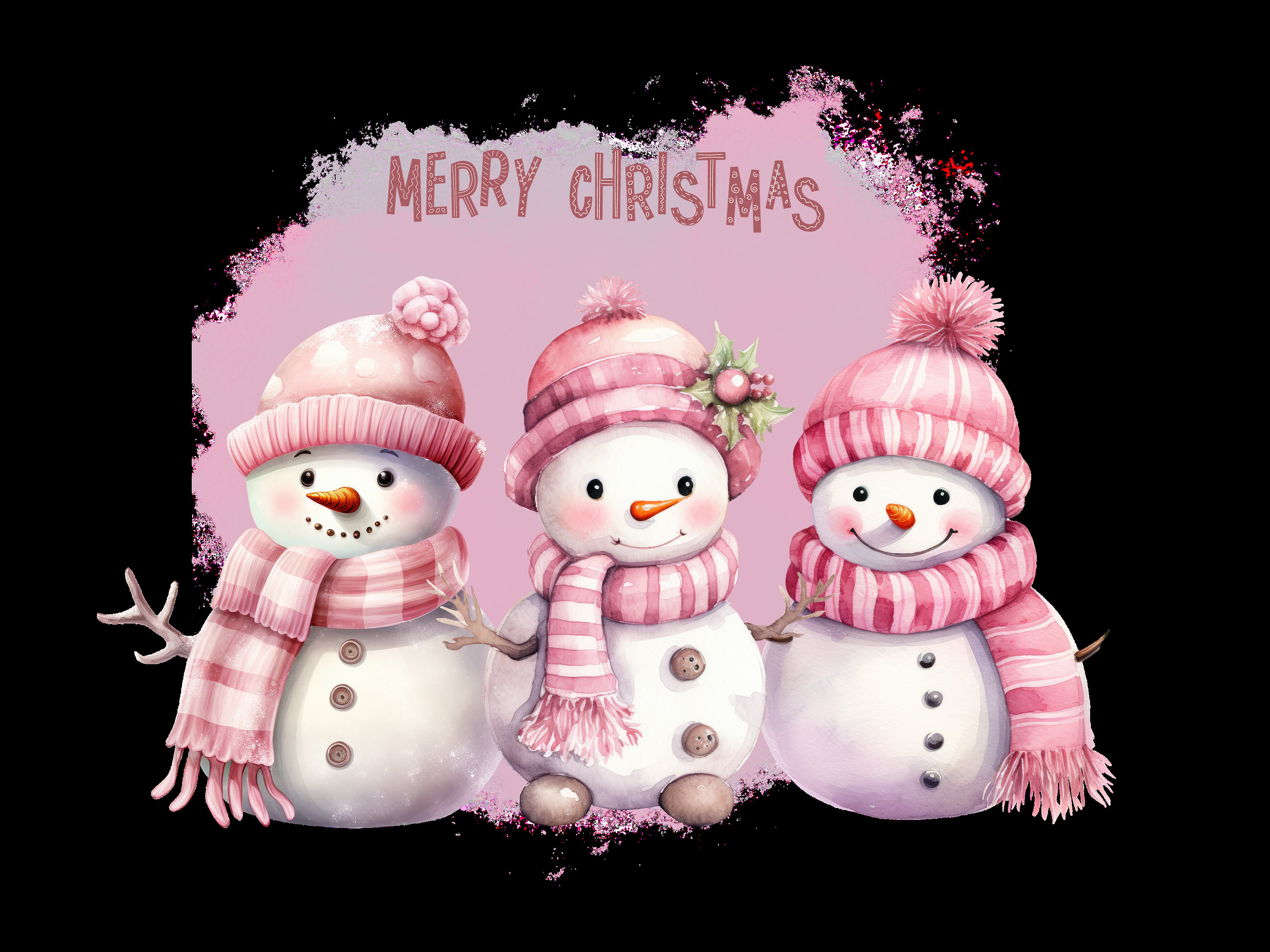 Merry Christmas Pink Snowmen Xmas Cards Design Christmas Snowman PNG ...
