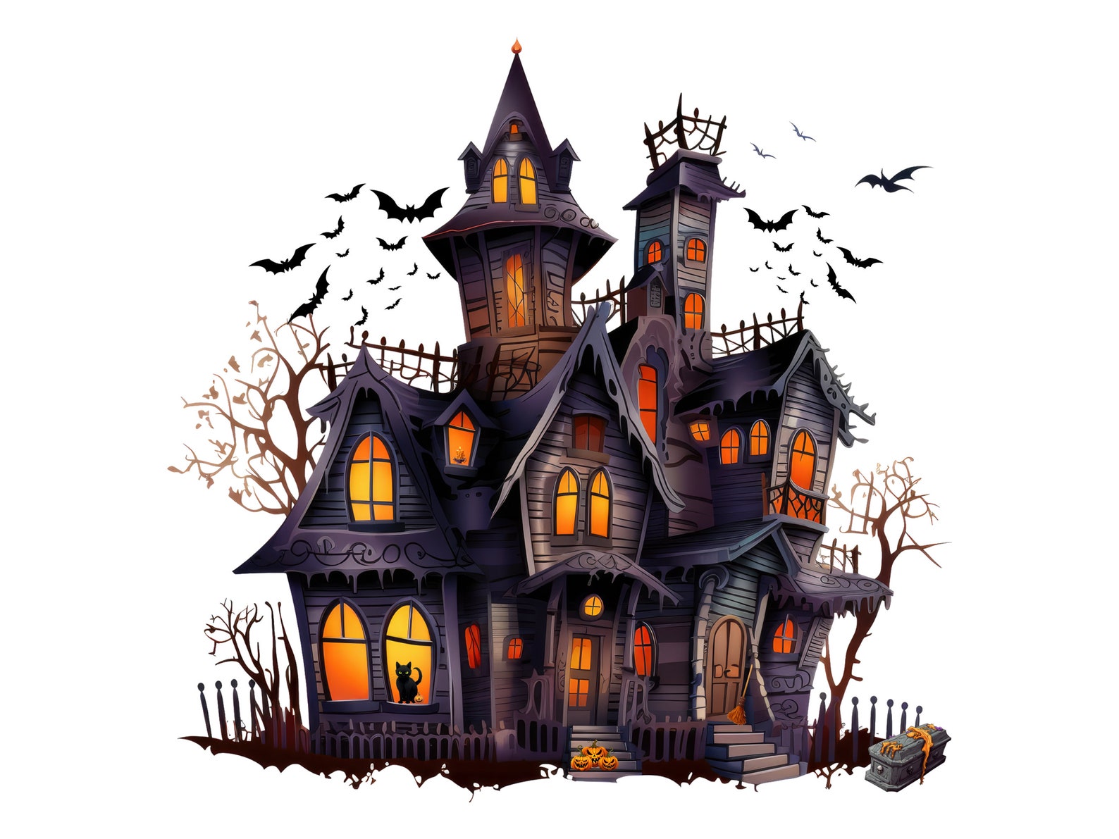 Haunted House Halloween Clipart PNG, Card Making (digital Download) - Etsy