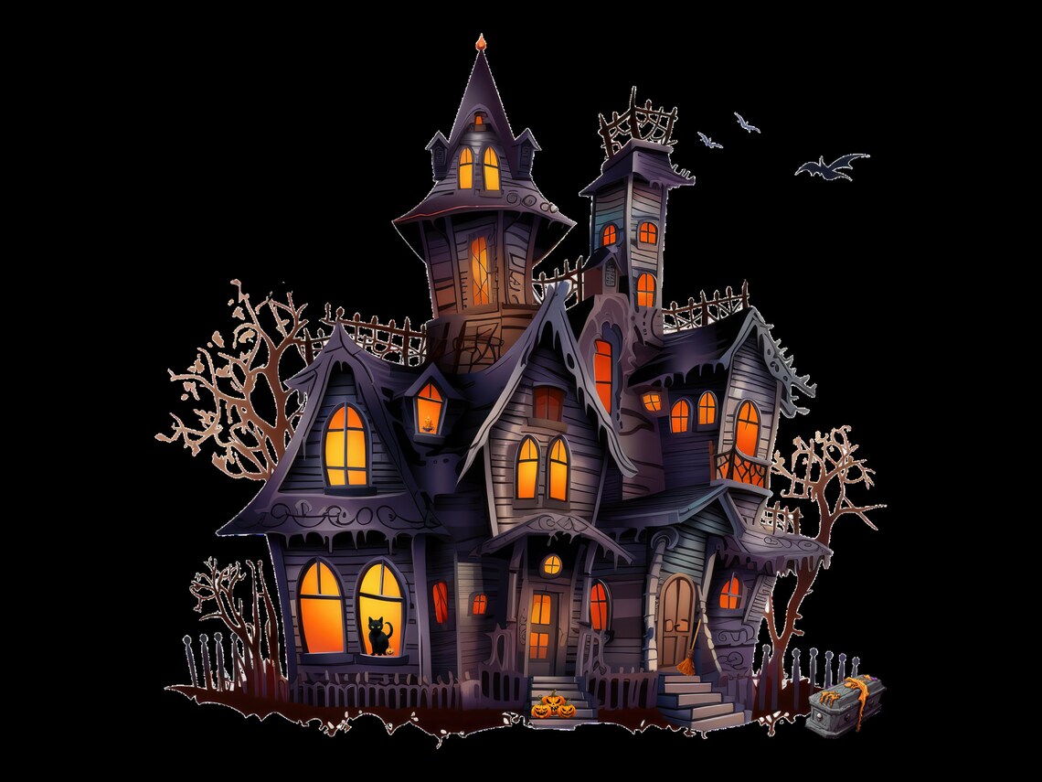 Haunted House Halloween Clipart PNG, Card Making (digital Download) - Etsy