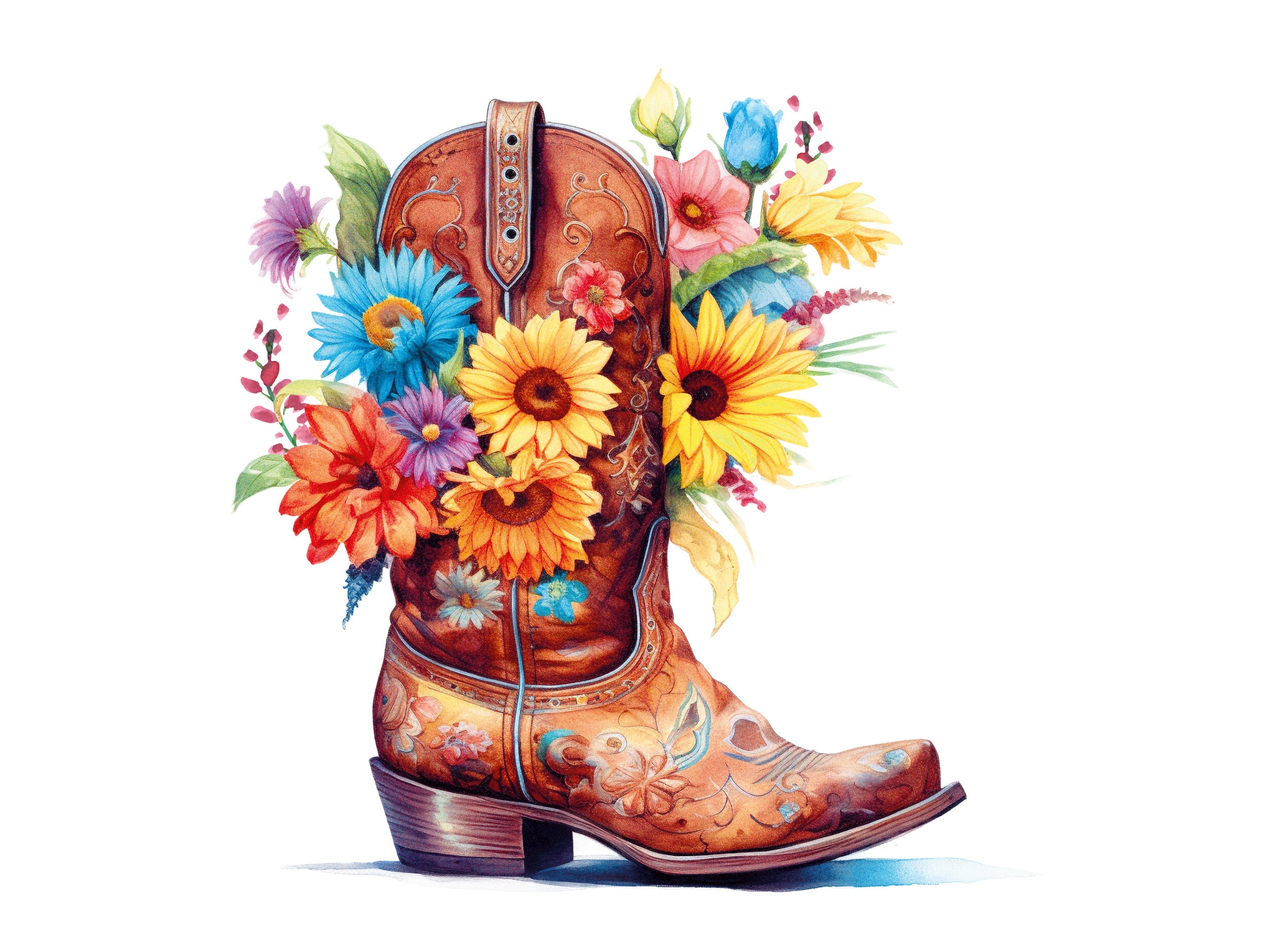 Cowboy Boots and Flowers Clipart PNG, Digital Files - Etsy