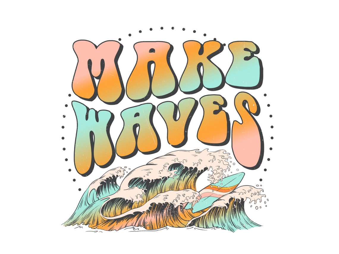 Make Waves Retro PNG Ocean Holiday Vacation Transparent - Etsy