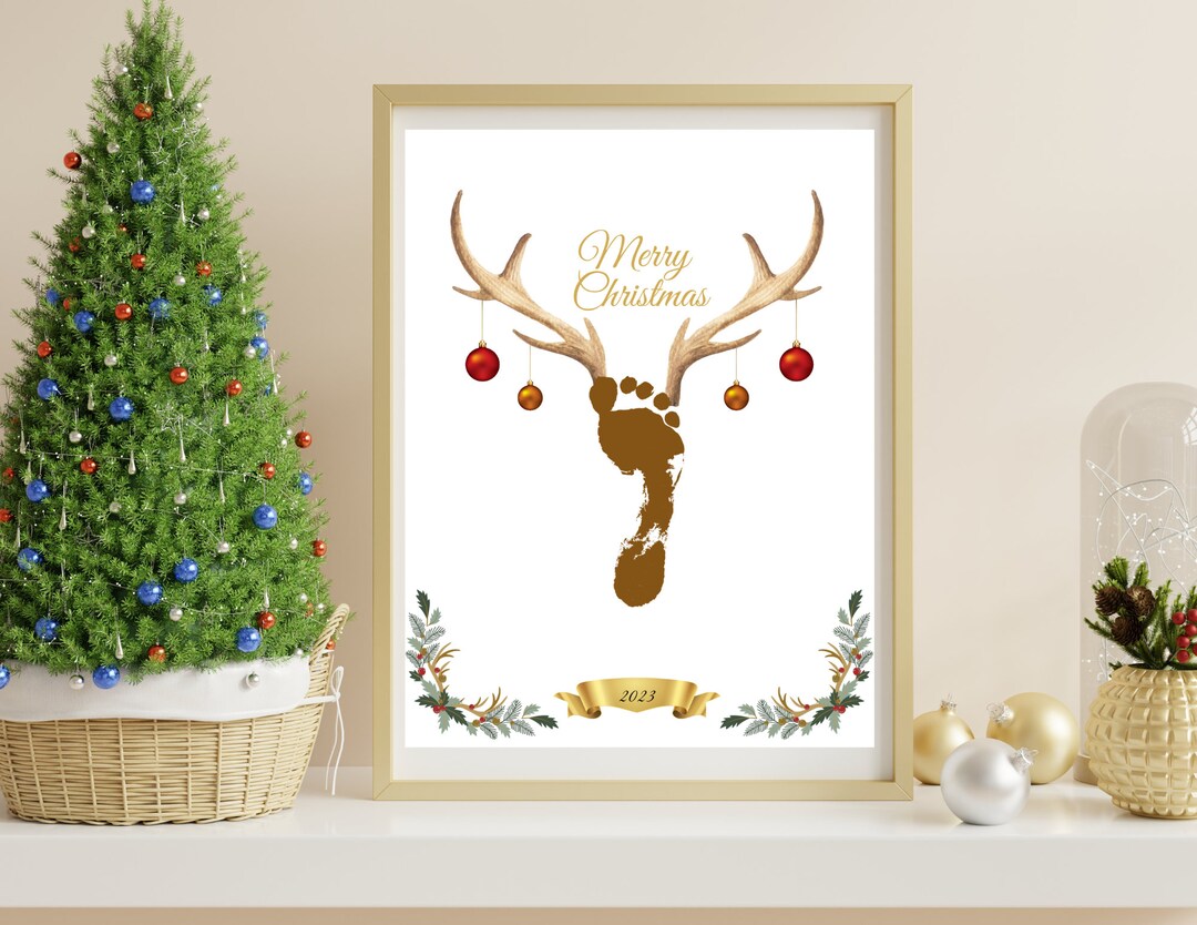 Christmas Footprint Craft, Antler Christmas, Reindeer Footprint ...
