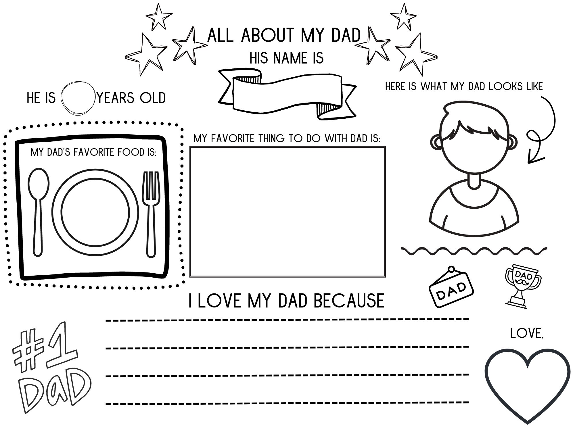 Fathers Day Printable, All About My Dad, Fathers Day, Birthday, Digital ...
