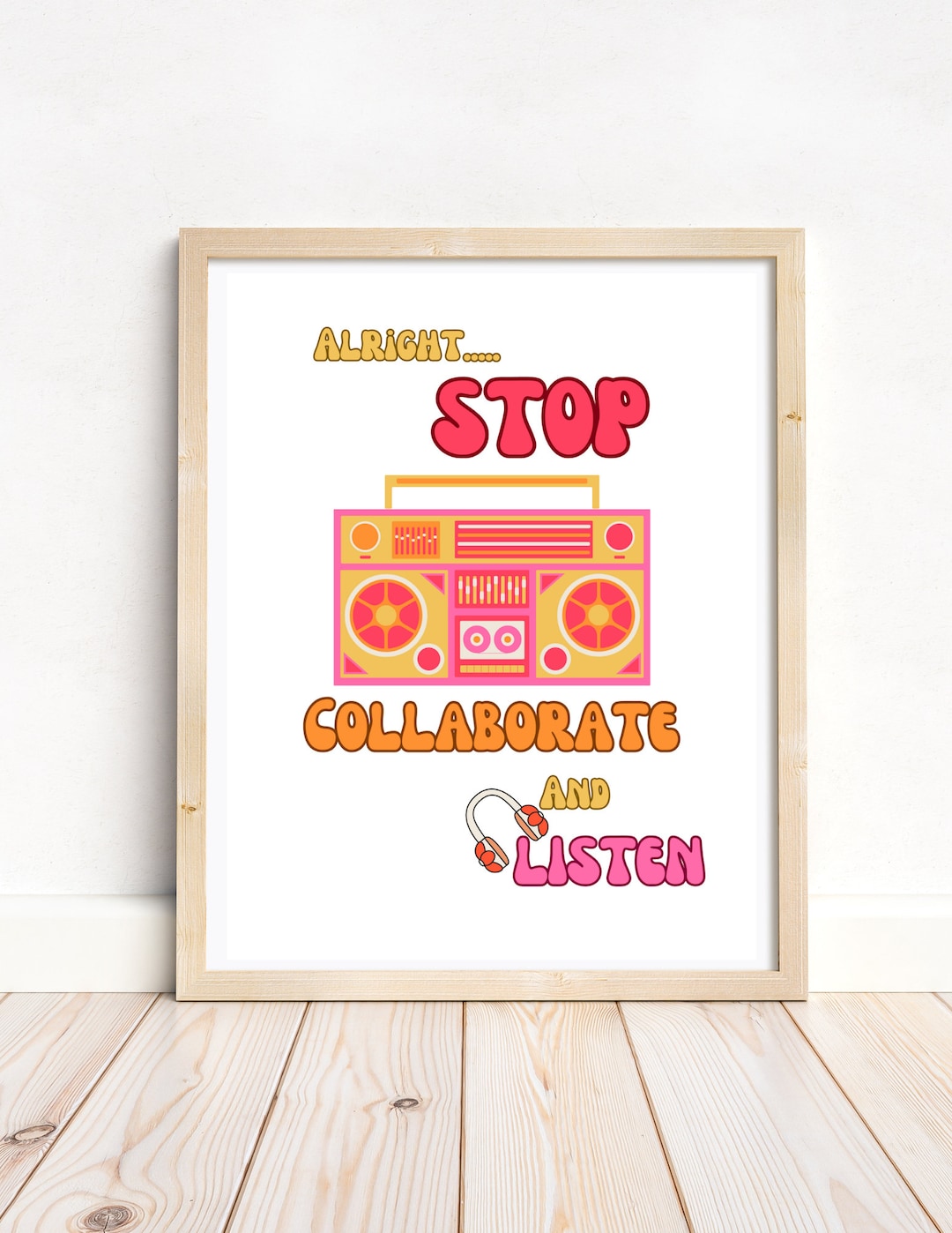Stop Collaborate and Listen, Wall Art, Classroom Poster, Boombox, Retro ...