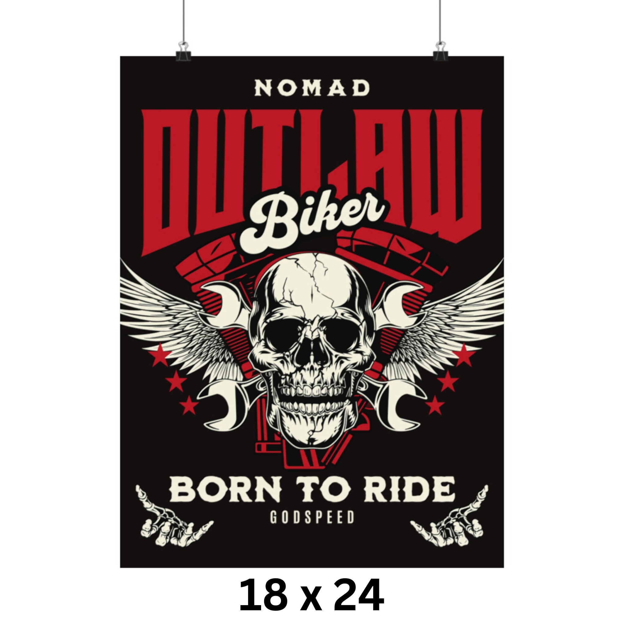 Vintage Outlaw Biker Poster: Skull & Wings Motorcycle Wall Art - Etsy