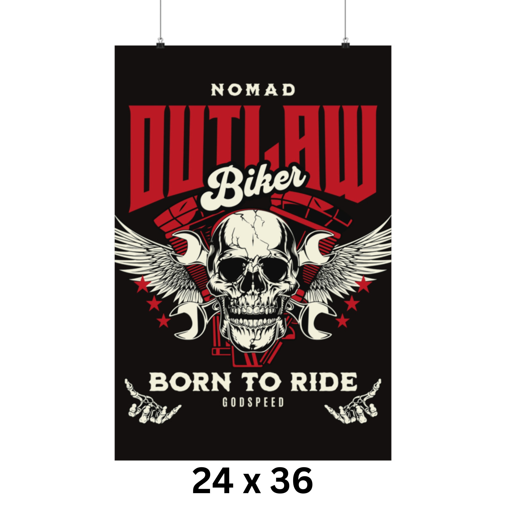 Vintage Outlaw Biker Poster: Skull & Wings Motorcycle Wall Art - Etsy