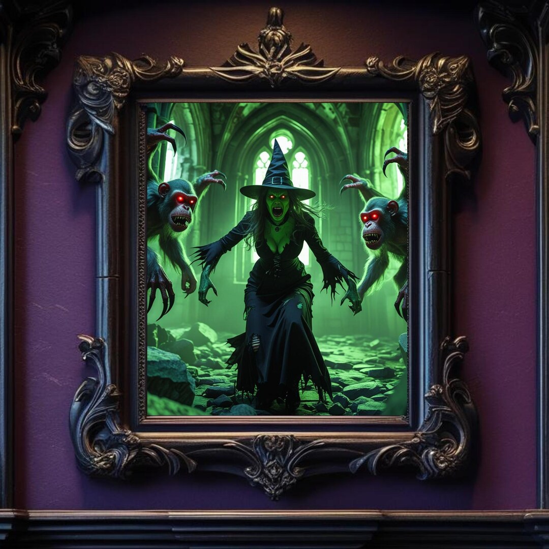 Wicked Witch Flying Monkeys Print: Gothic Horror Halloween Wall Art ...