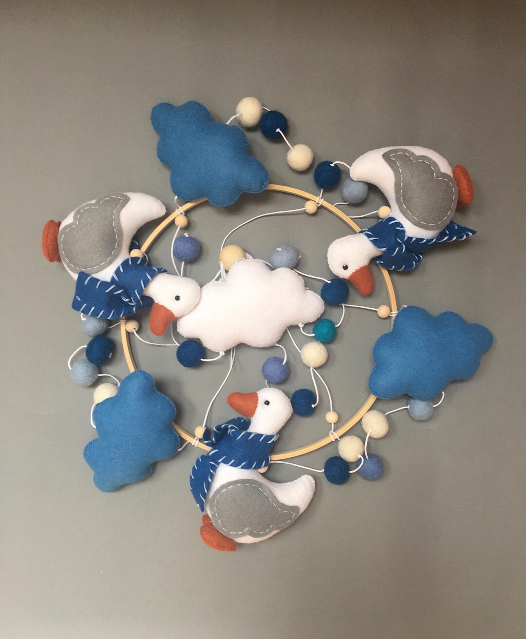Duck Nursery, Goose Nursery, Baby Mobile Goose Blue Scarf, Baby Mobile ...