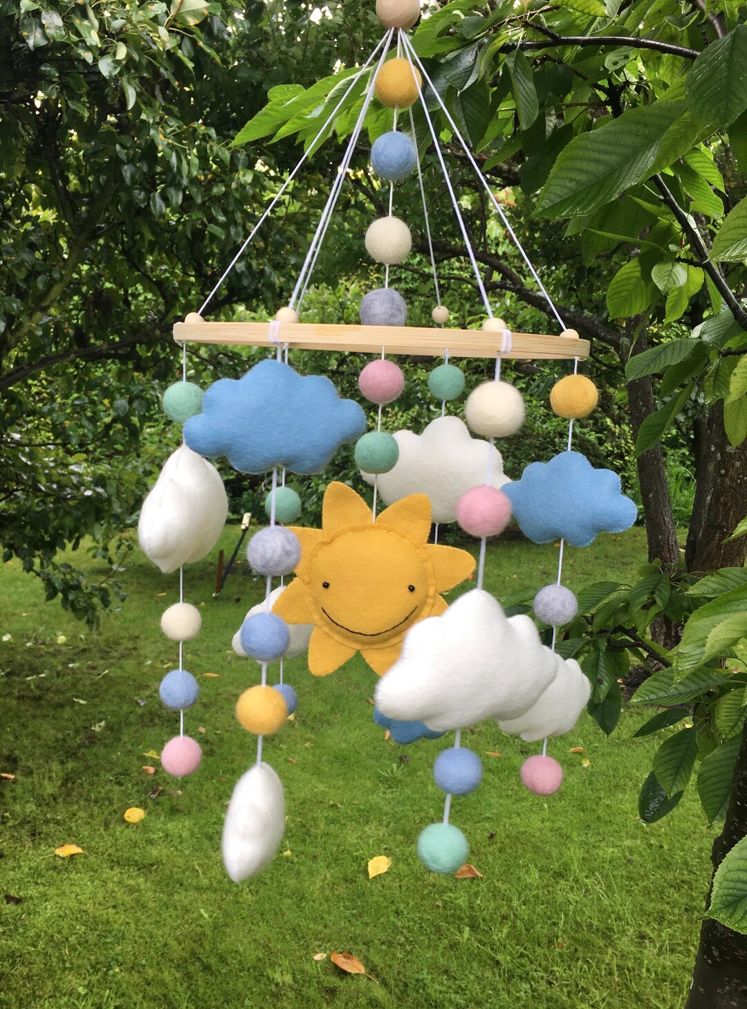 Pastel Crib Mobile, Neutral Mobile for Nursery, Sun and Cloud Mobile ...