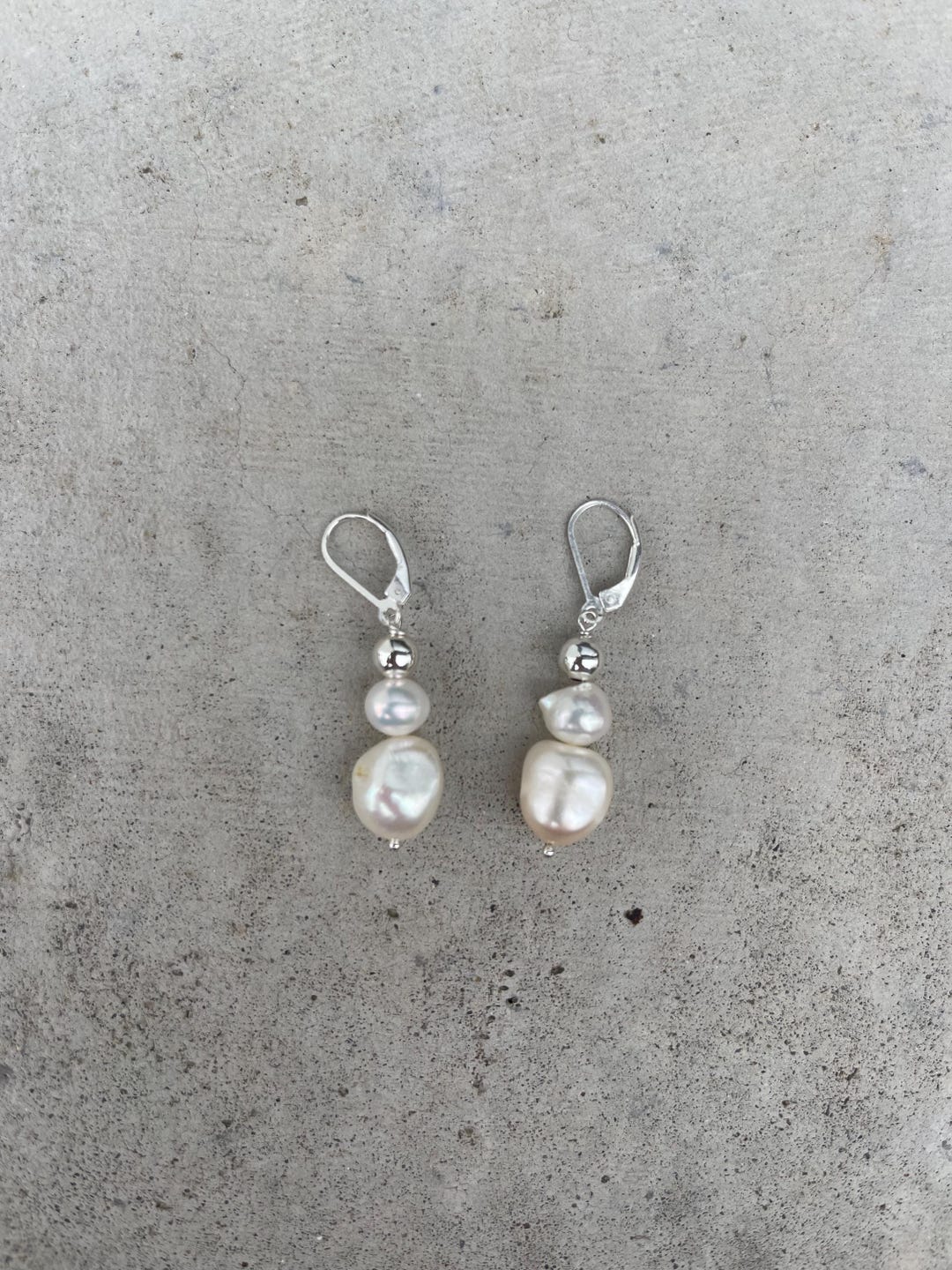 Silver Pearl Earrings With Two Large Preloved Freshwater Pearls and a ...