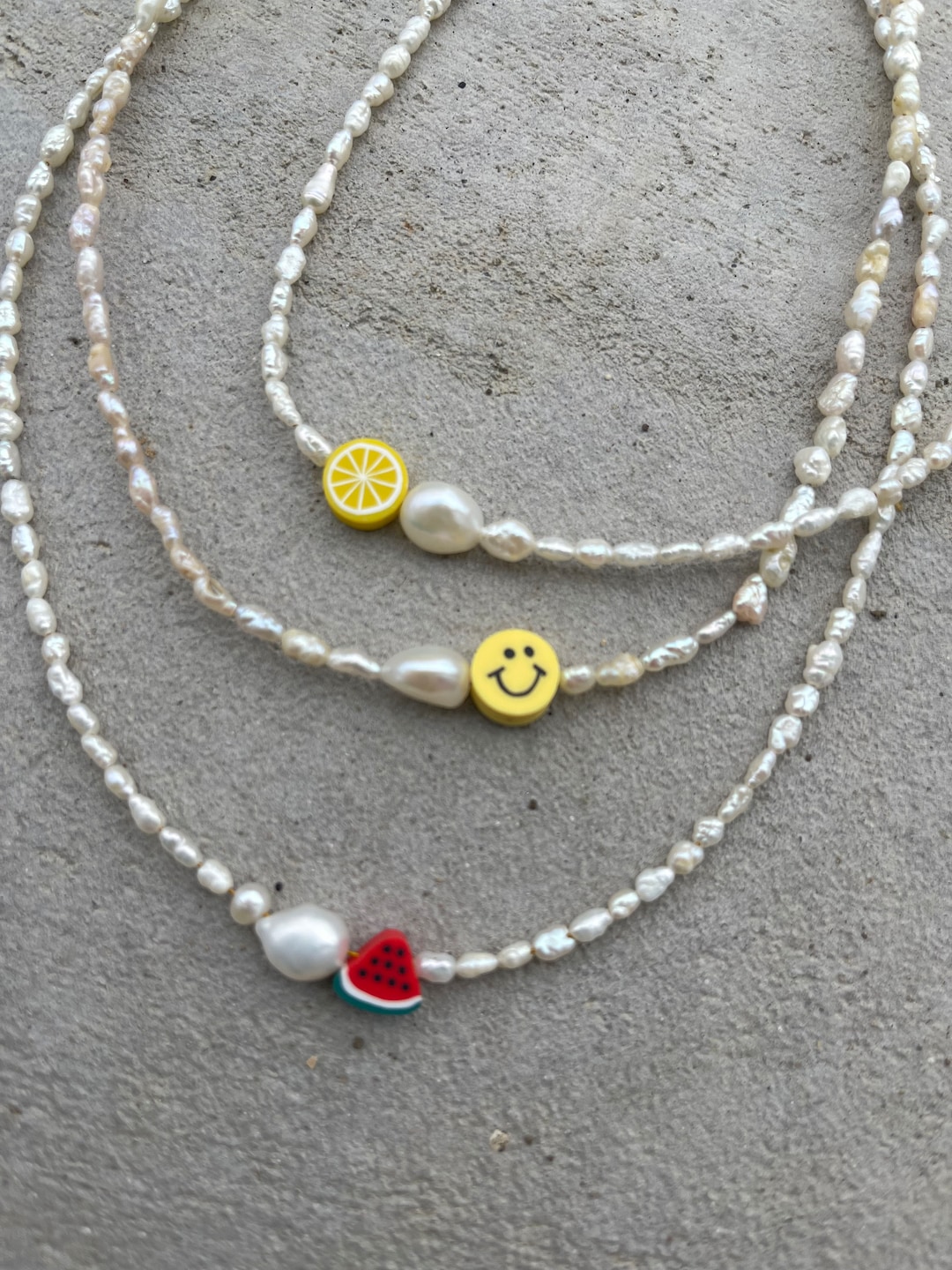 Pearl Necklace Made From Second Hand Freshwater Pearls With Lemon ...