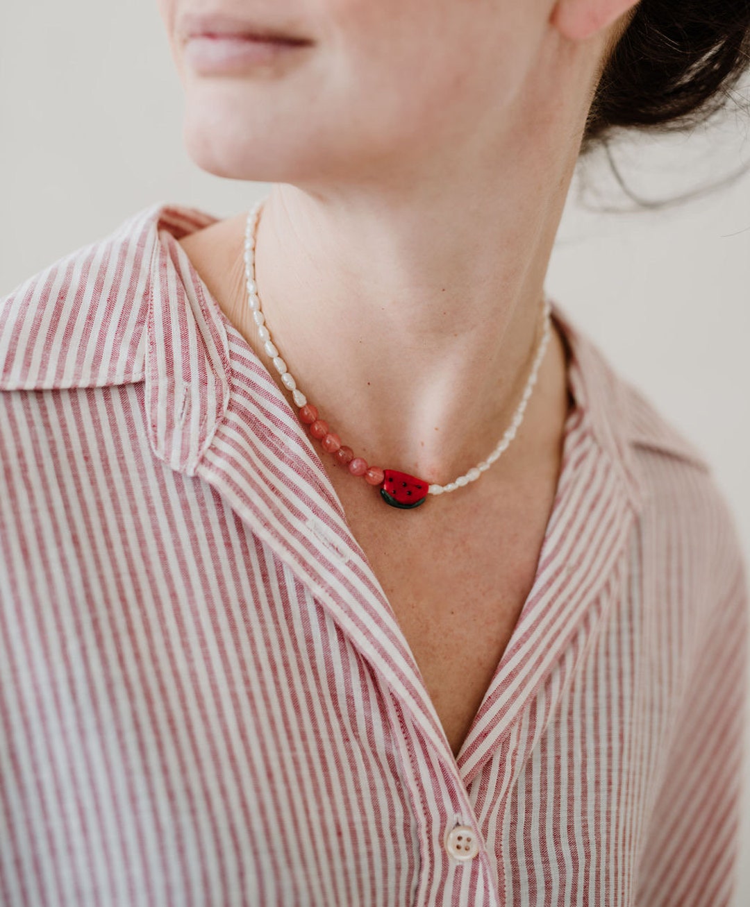 Pearl Necklace melon Made of Preloved Freshwater Pearls With Strawberry ...