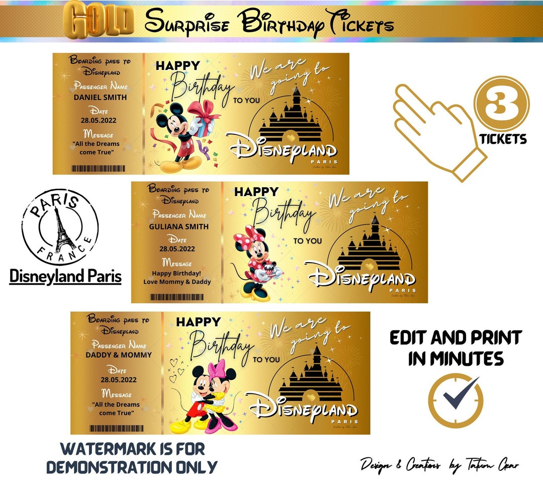 Happy Birthday Golden Disney Ticket Disneyland Paris Surprise - Etsy