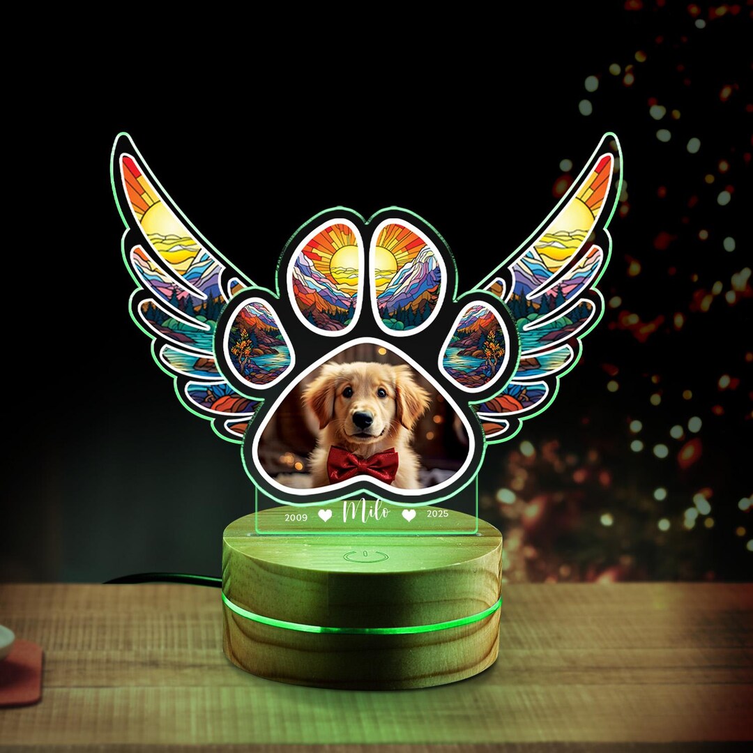 Personalized Photo Pet Memorial Solar Night Light, Dog Memorial Solar ...