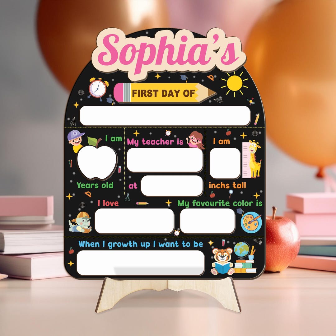 Personalized First Day School Black Sign, Preschool Back to School Dry ...