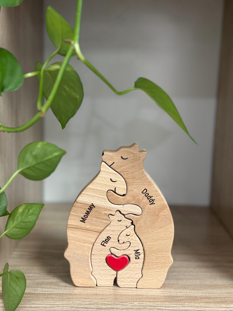 Personalized Wooden Bear Family, Custom Bear Figurines, Family Home ...