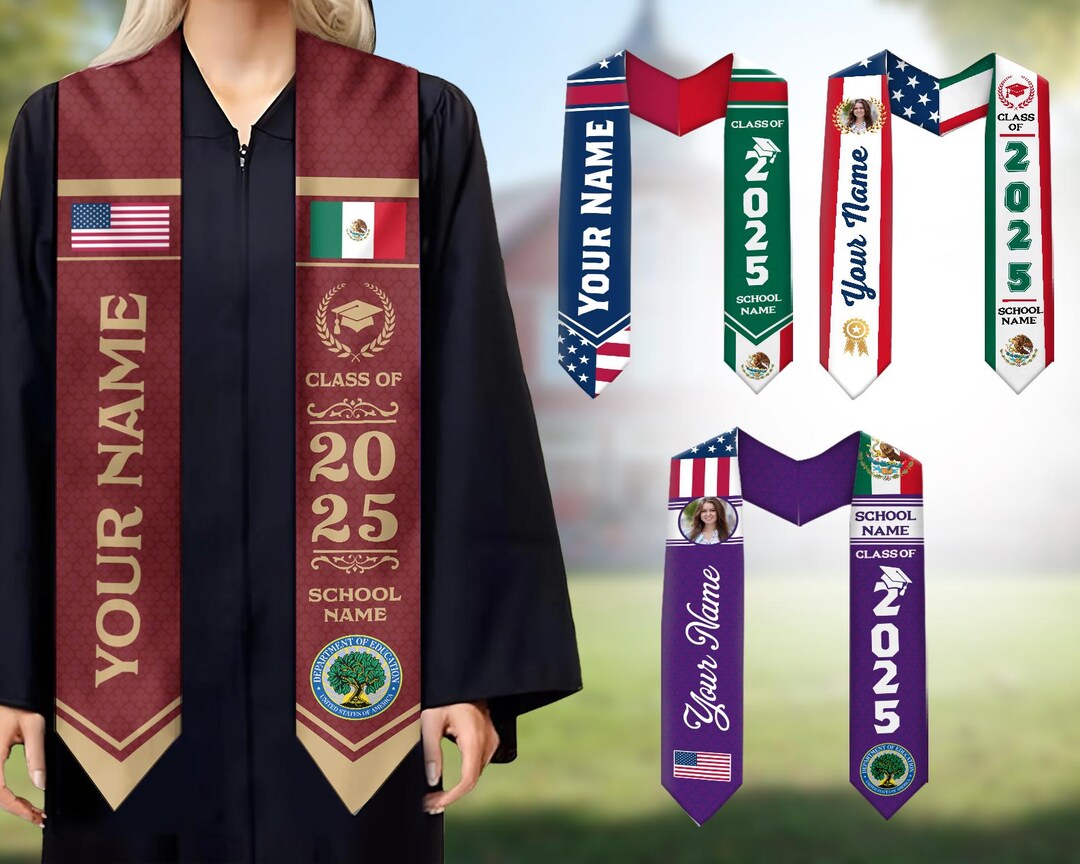 Mexican American Flag Graduation Sash 2025, Custom Mexican Graduation ...