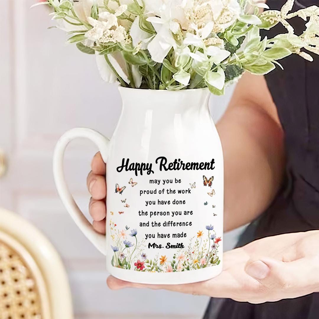 Retirement Ceramic Flower Vase, Happy Retirement Flower Vase ...
