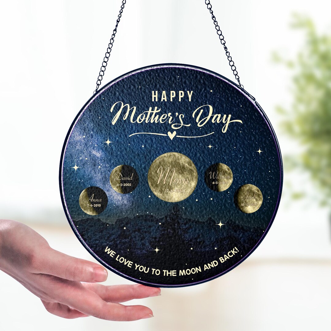 Personalized Moon Phase Stained Glass Suncatcher, Personalized Moon ...