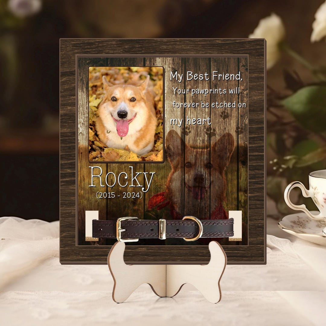 Dog Memorial Wood Frame With Collar Holder, Custom Memorial Pet, Pet ...