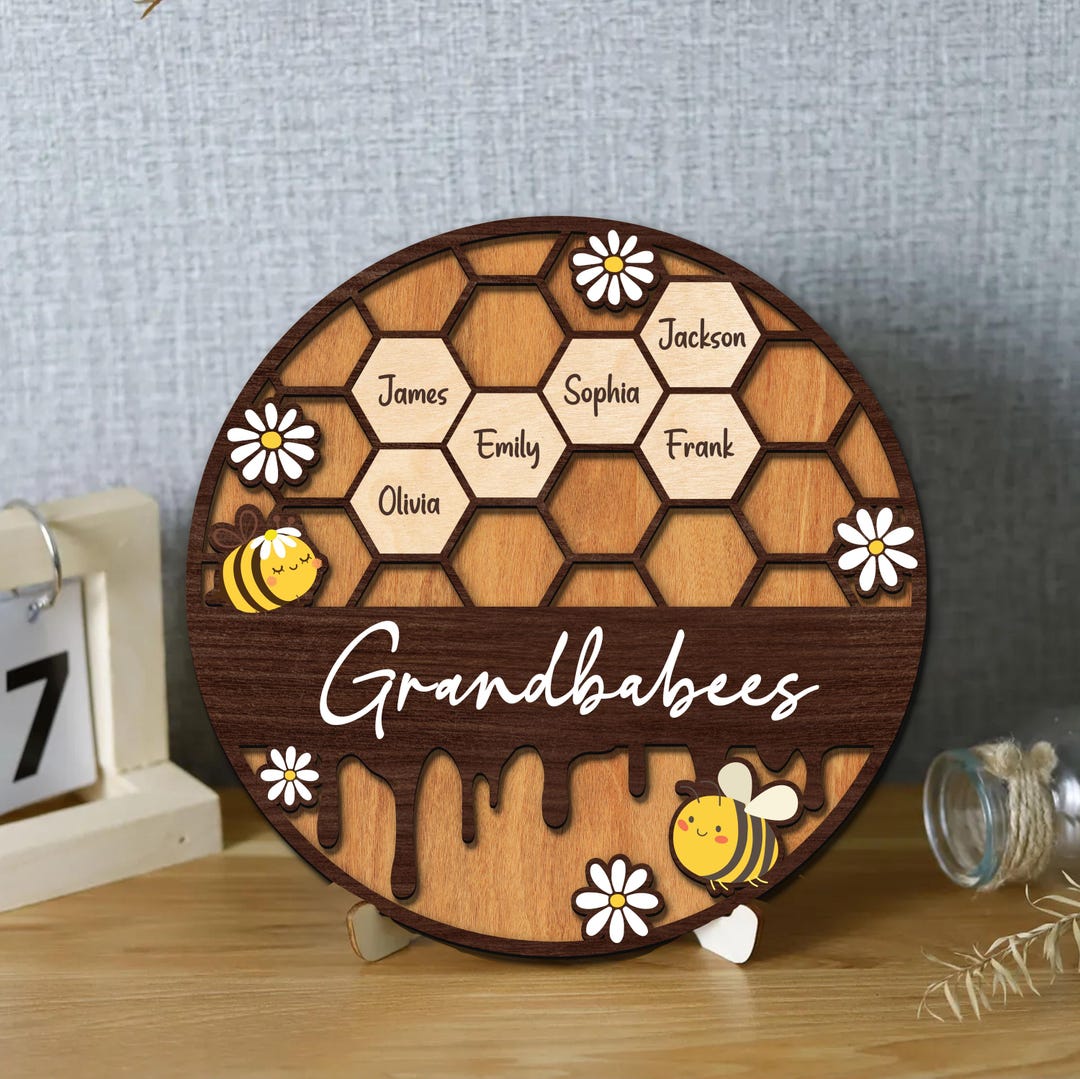 Personalized Wooden Honeycomb Family Sign, Custom Beehive Name Plaque ...