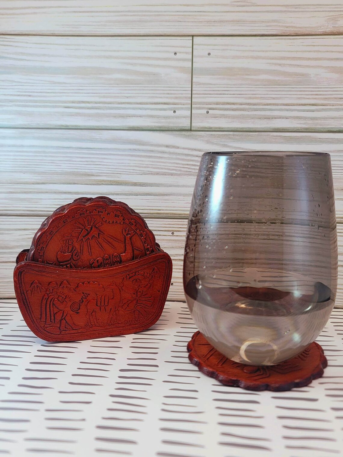 Beautiful Peruvian Embossed Leather Coasters in Original Sheet ...