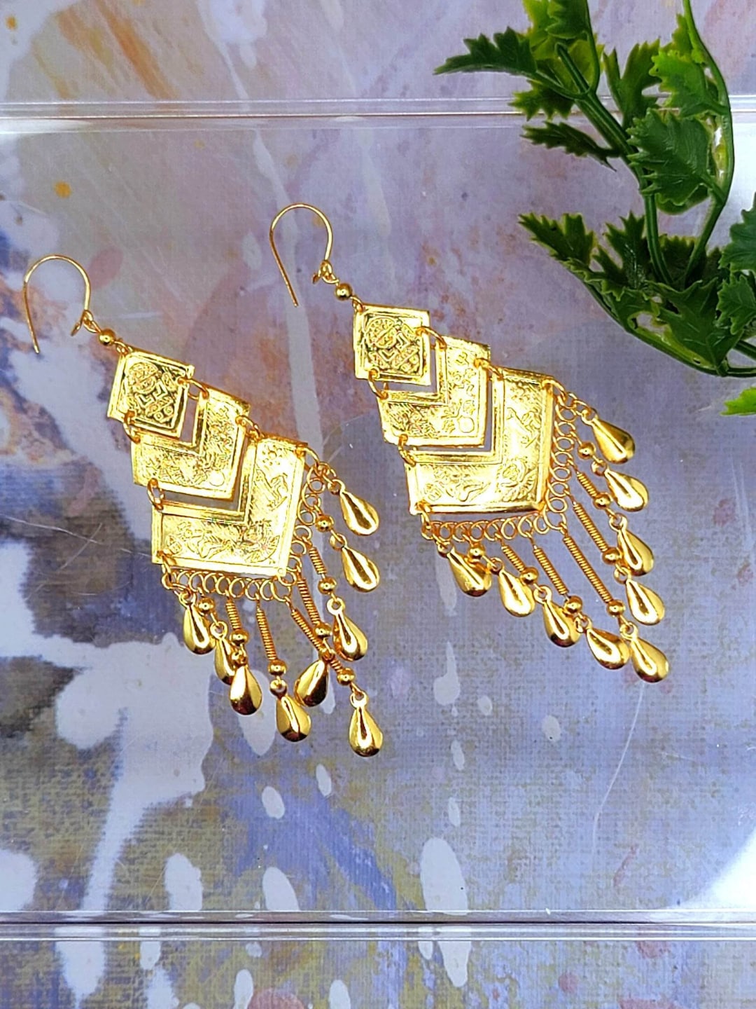 Peruvian Earrings, Yellow Metal Inca Earrings, Golden Color, Handmade ...