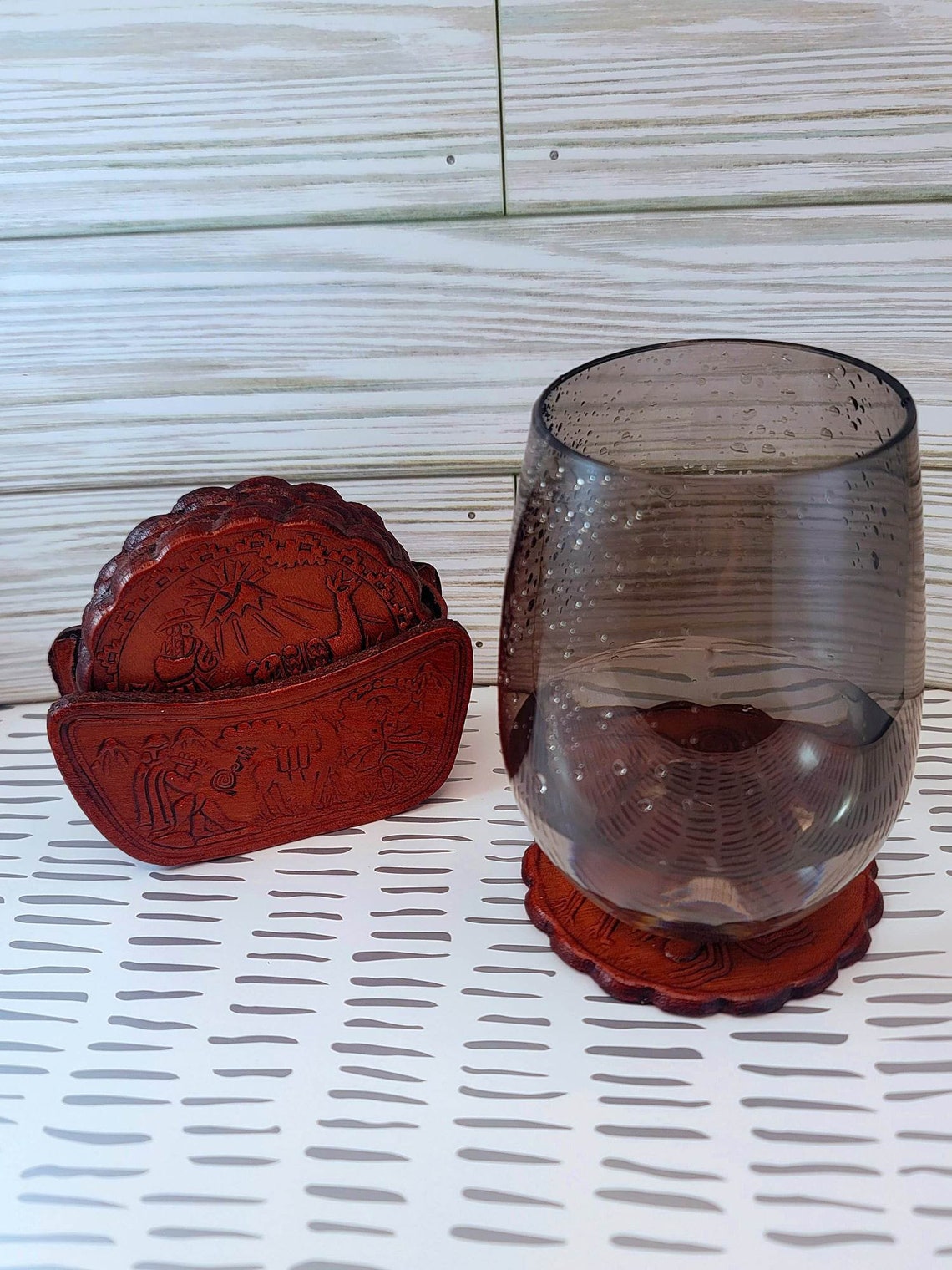 Beautiful Peruvian Embossed Leather Coasters in Original Sheet ...