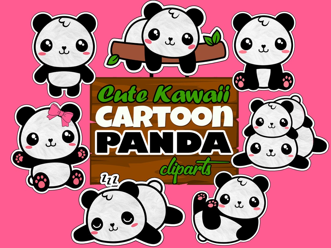 Cute Kawaii Cartoon Panda Clip Art - 13 300dpi PNG Images Transparent ...