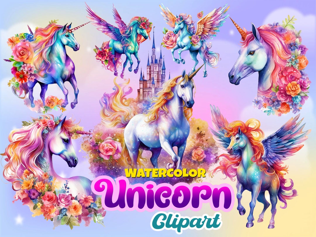 Watercolor Unicorn Clipart - 29 300dpi PNG Images - , Pegasus Clipart ...